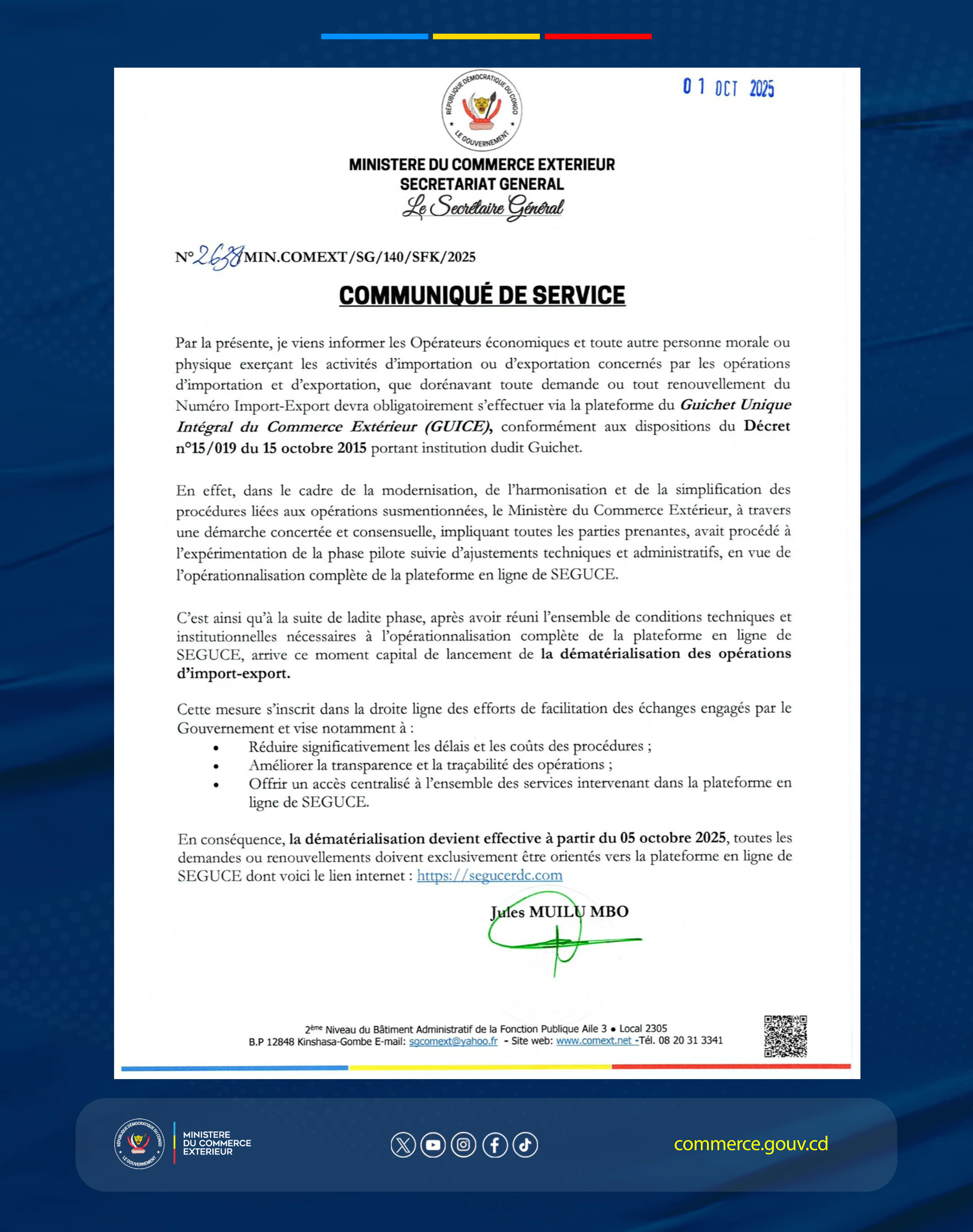 Ministère du Commerce Extérieur - République Démocratique du Congo